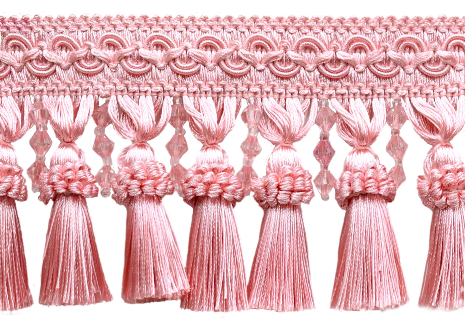 4" (10cm) Elegant Beaded Tassel Fringe with Fancy Gimp Header | Fringe ...
